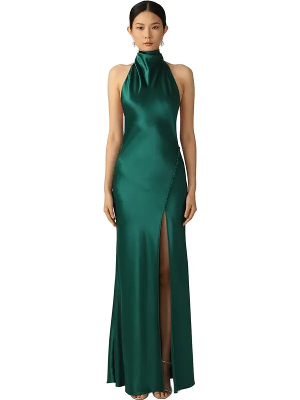 SAU LEE Penelope Backless Satin Gown - Emerald