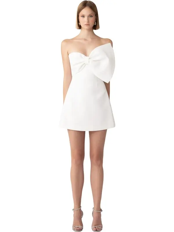 SAU LEE Elly Mini Dress With Asymmetrical Bow - White