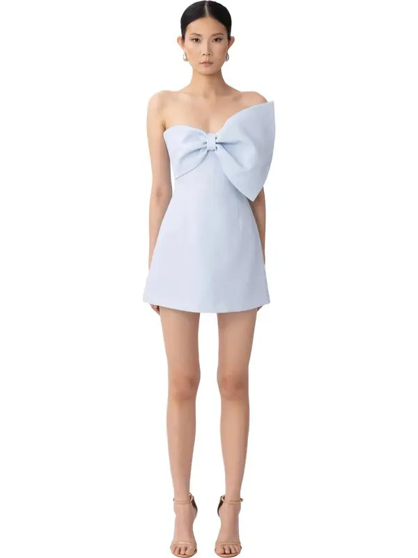 SAU LEE Elly Mini Dress With Asymmetrical Bow - Pastel Blue