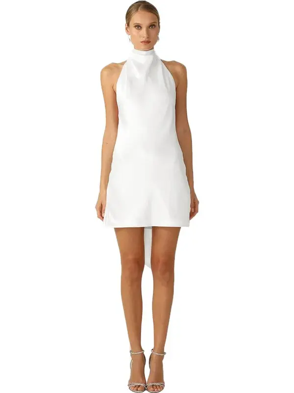 SAU LEE Penny Backless Satin Mini Dress - White