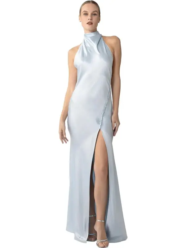 SAU LEE Penelope Backless Satin Gown - Pastel Blue