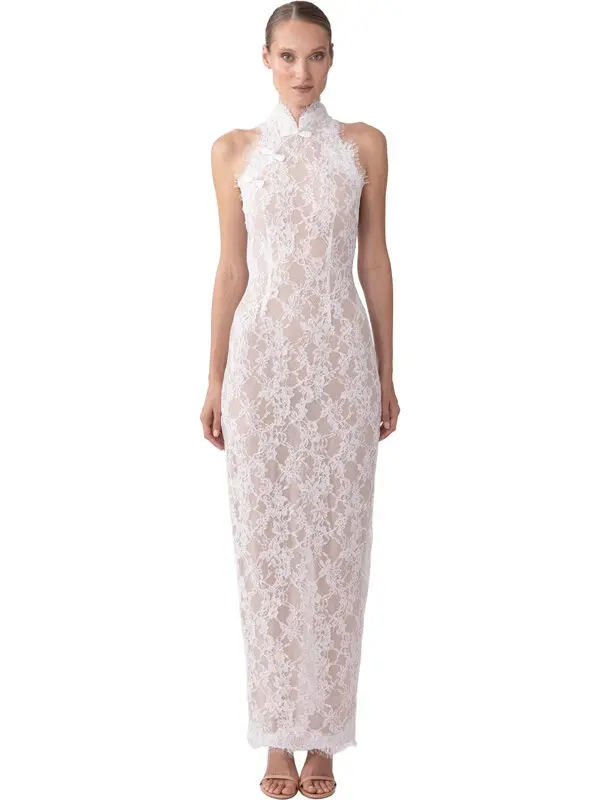 SAU LEE Rosana Lace Cheongsam Dress - White
