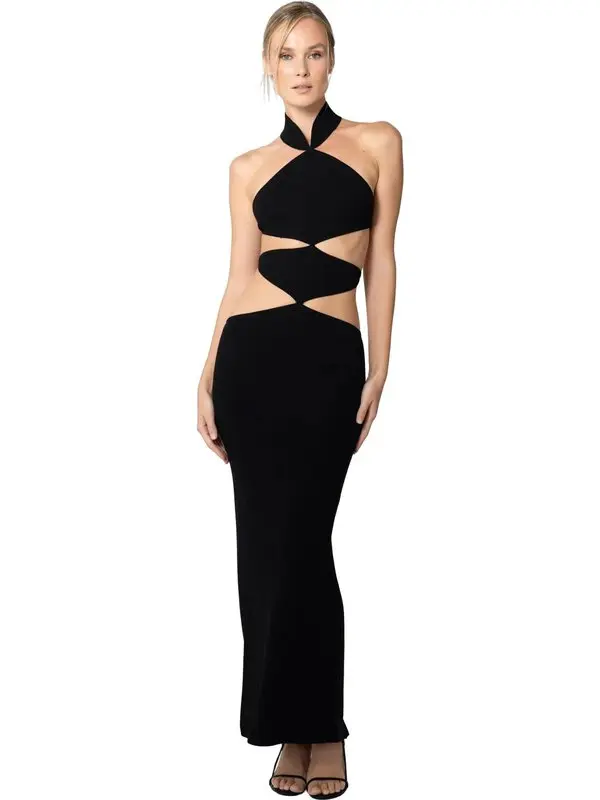 SAU LEE Selma Knit Cut-out Maxi Dress - Black