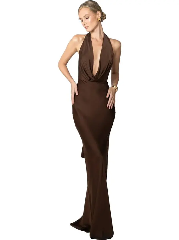 SAU LEE Pearl Charmeuse Gown - Mocha