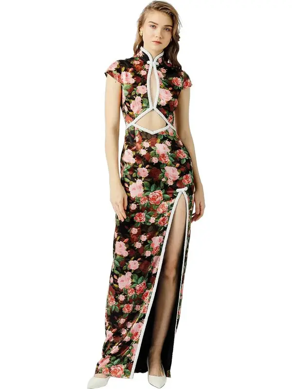 SAU LEE Moira Cut-out Floral Maxi Dress - Black/pink