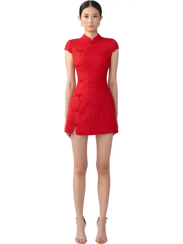 SAU LEE Natasha Tweed Mini Dress - Red