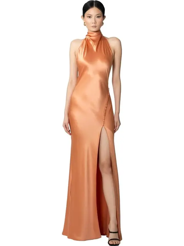 SAU LEE Penelope Backless Satin Gown - Terracotta