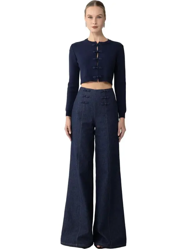 SAU LEE Brooklyn Wide-leg Denim Pants - Dark Denim