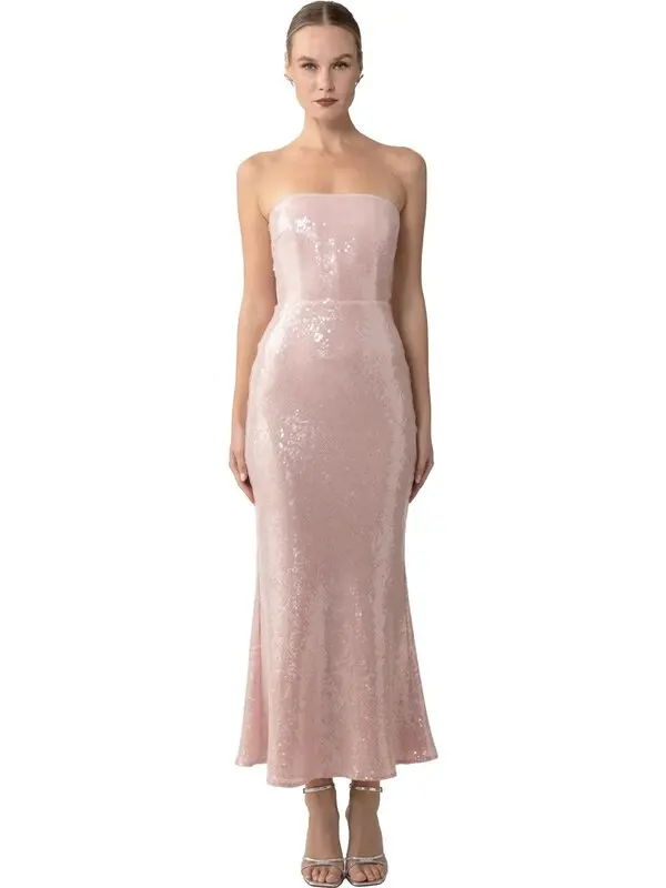 SAU LEE Ciara Sequin Strapless Midi Dress - Misty Pink