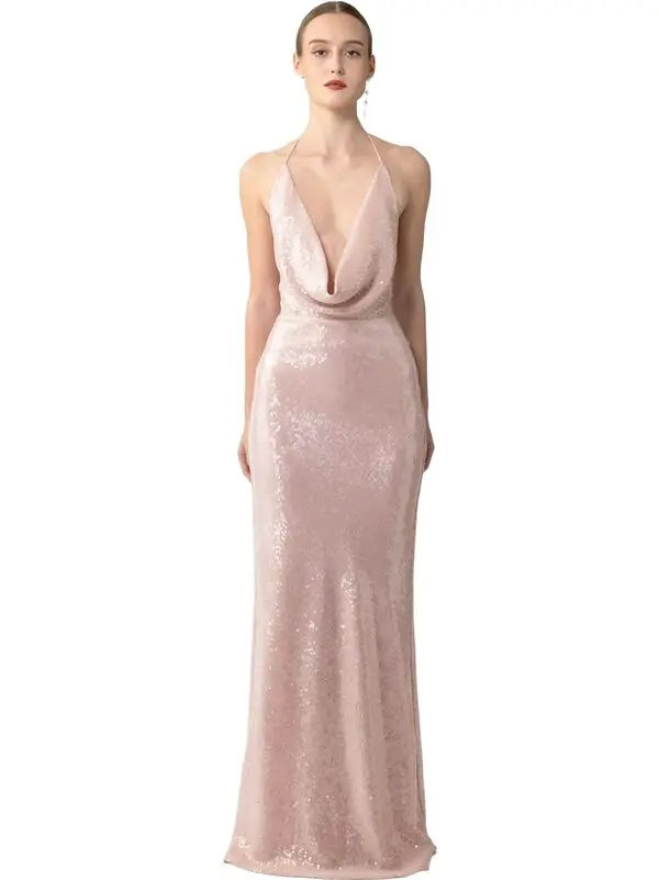 SAU LEE Claudia Sequined Gown - Misty Pink