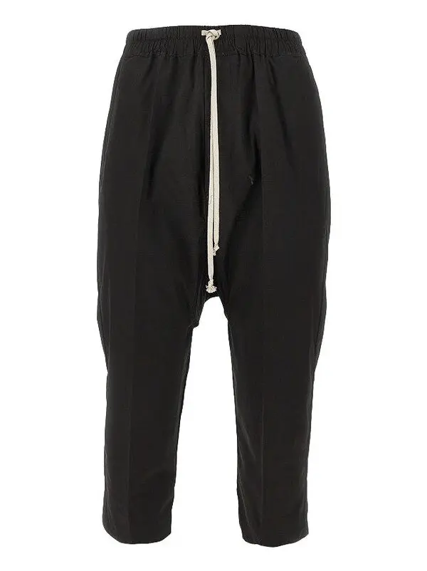 Rick Owens Cropped Cotton Poplin Pants With Drawstring - Black