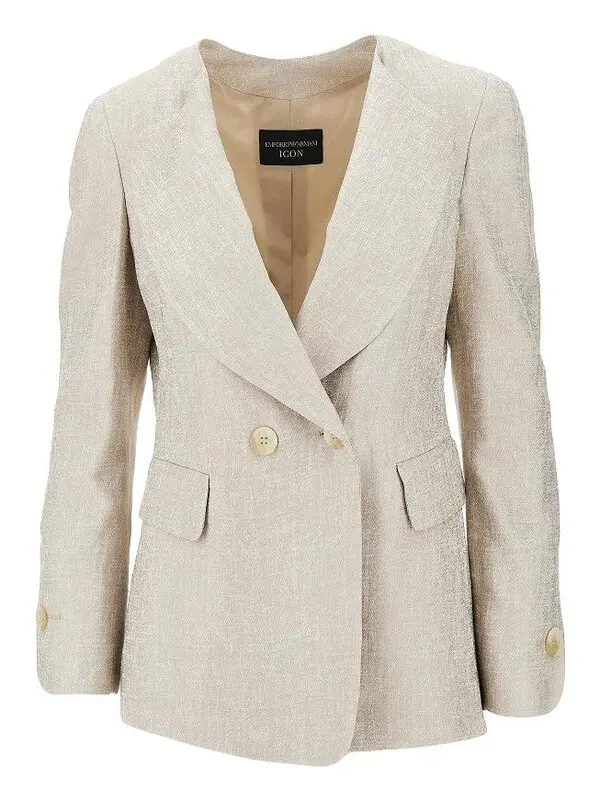 Emporio Armani Icon Laminated Viscose Double-breasted Jacket - Gold
