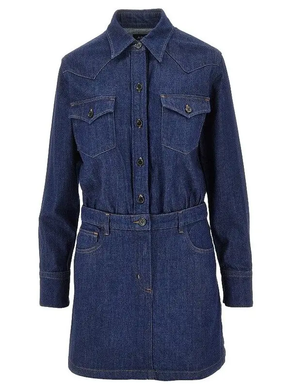 A.p.c. Denim Shirt Dress With Contrasting Topstitching - Blue