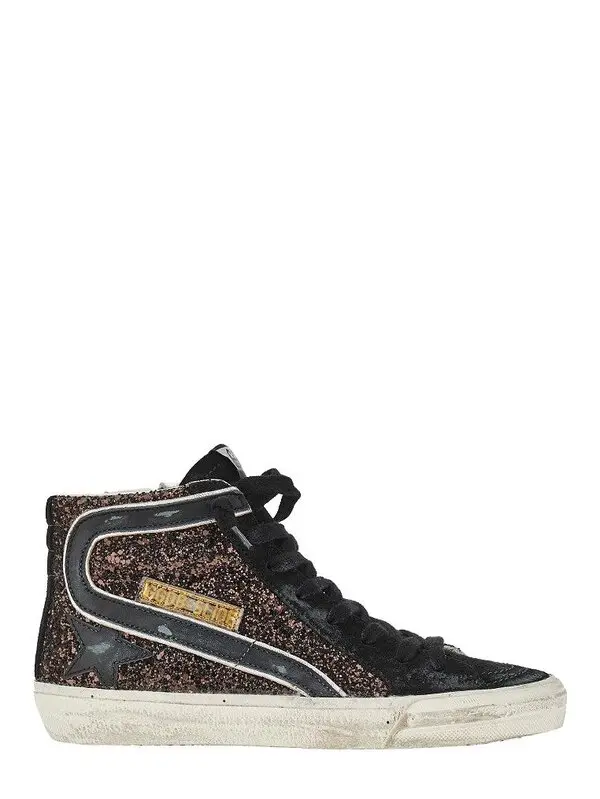 GOLDEN GOOSE Slide High Top Sneakers With Glitter And Suede - Multicolor
