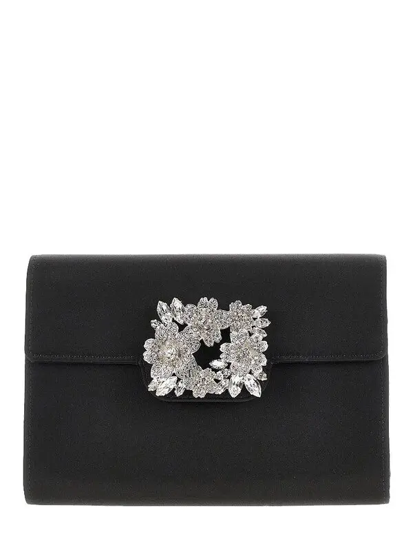 ROGER VIVIER Efflorescence Satin Mini Bag With Crystal Embellishment - Black