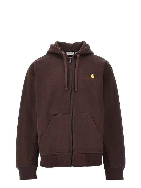 Carhartt Work In Progress Full Zip Hoodie With Logo Embroidery - Brown