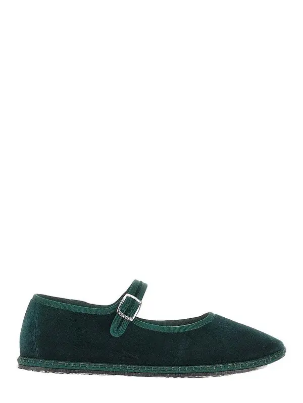 VIBI VENEZIA Velvet Mary Jane Slippers With Silver Buckle - Green