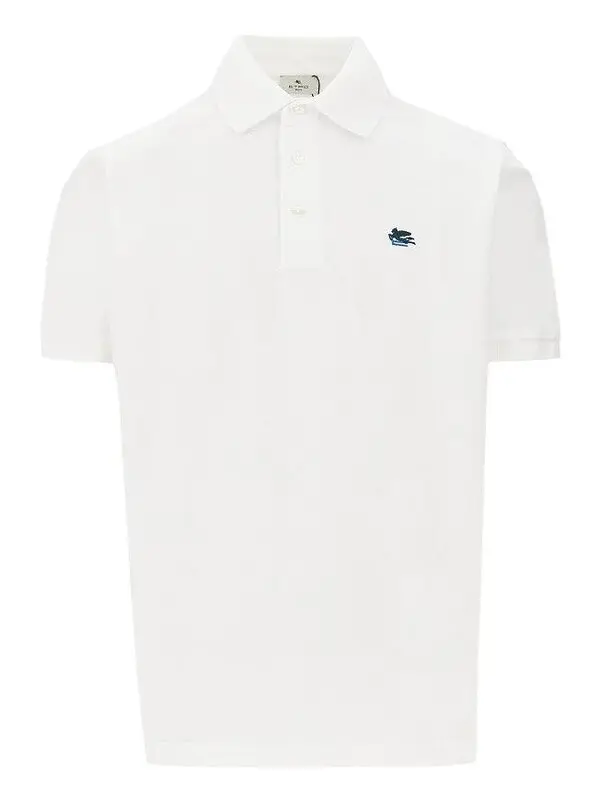 Etro Logo Embroidery Piquet Polo Hirt - White