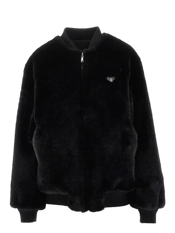 Prada Reversible Faux Fur And Re-nylon Bomber Jacket - Black
