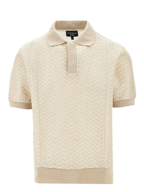 Emporio Armani Icon Chevron Knitted Polo Hirt - Beige