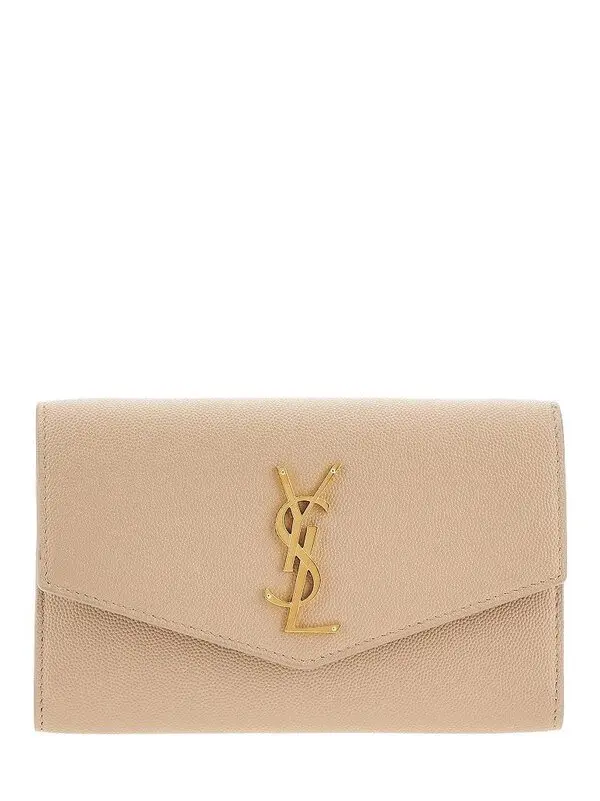 Saint Laurent Uptown Wallet On Chain - Beige