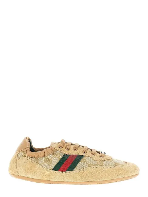 Gucci Gg Canvas And Suede Lace-up Sneakers - Beige