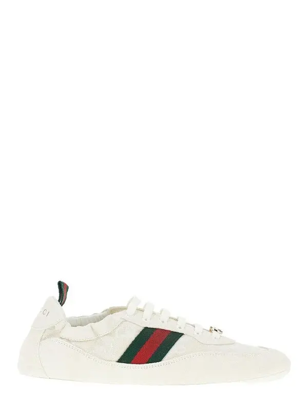 Gucci Jacquard Gg Canvas And Suede Sneakers With Web Ribbon - White