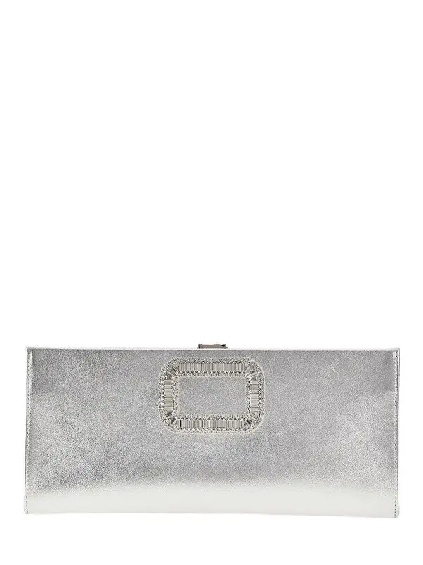 ROGER VIVIER Metallic Leather Pouch With Crystal Pilgrim Buckle - Silver
