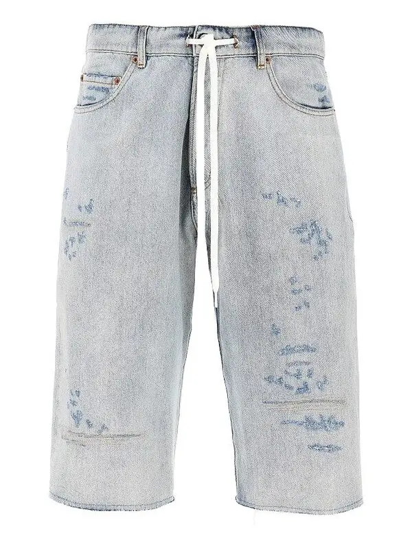 MAISON MARGIELA Distressed Denim Shorts With Drawstring Waist - Blue
