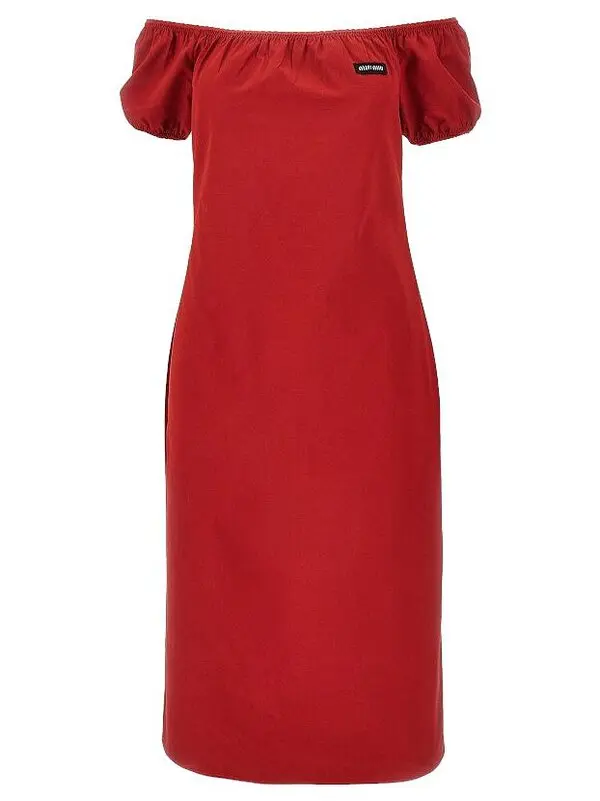 Miu Miu Off-the-shoulder Poplin Knee-length Dress - Red