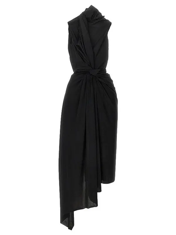 Balenciaga Sleeveless High Neck Draped Midi Dress - Black