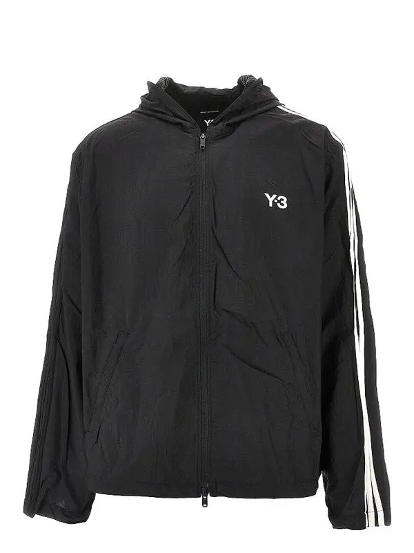 Y3 Nylon Windbreaker Jacket With Signature 3-stripes - Black
