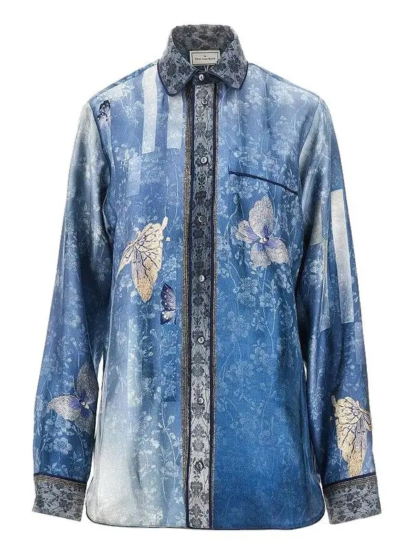PIERRE-LOUIS MASCIA Printed Silk Shirt - Blue
