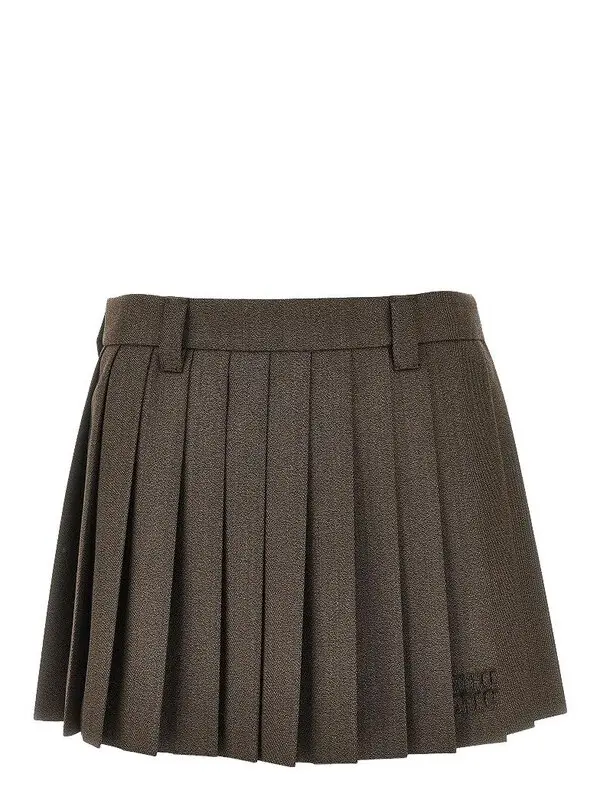 Miu Miu Pleated Wool Mini Skirt - Brown