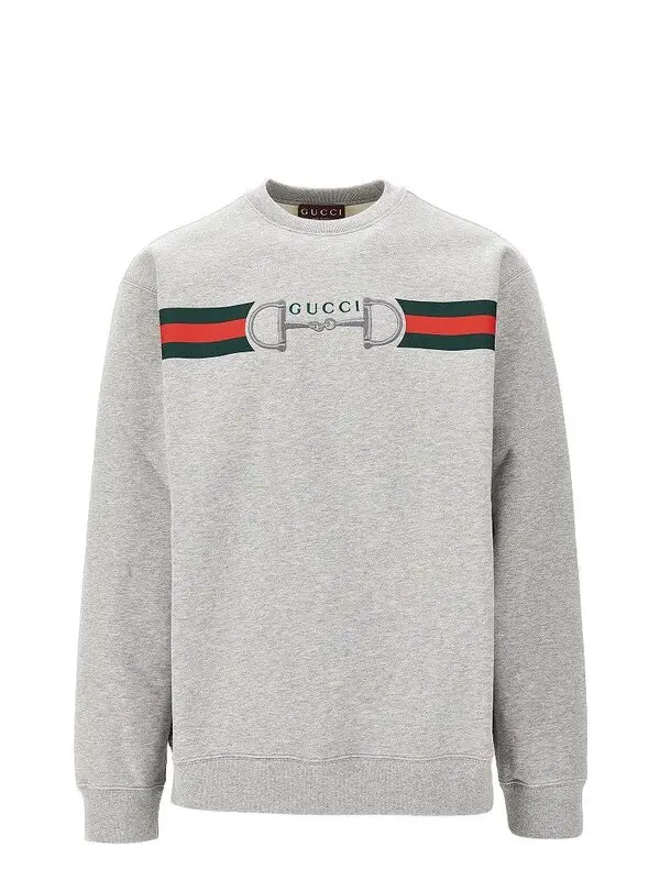 Gucci Sweatshirt With Web Motif Print And Horsebit Embroidery - Grey