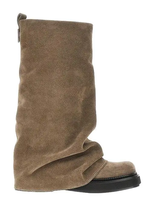 Attico Robin Suede Leather Combat Boots - Grey