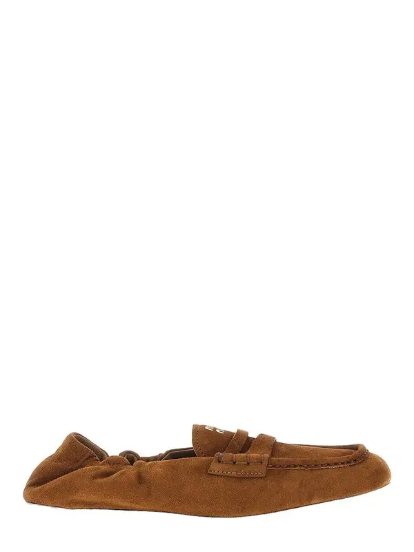Miu Miu Suede Leather Loafers With Logo Detail - Brown