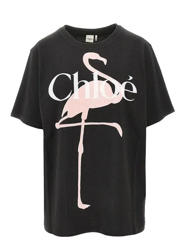 Chloé Flamingo And Logo Print Relaxed Fit T-shirt - Black