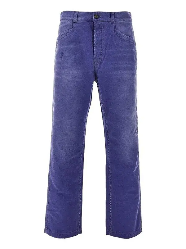 Prada Old-effect Twill Relaxed Fit Straight Leg Pants - Blue