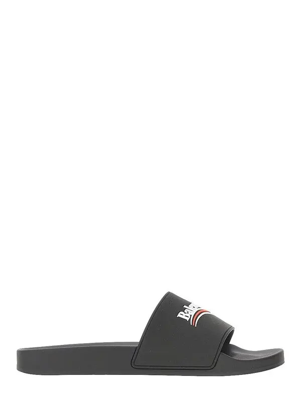 Balenciaga Political Campaign Rubber Slides - Black
