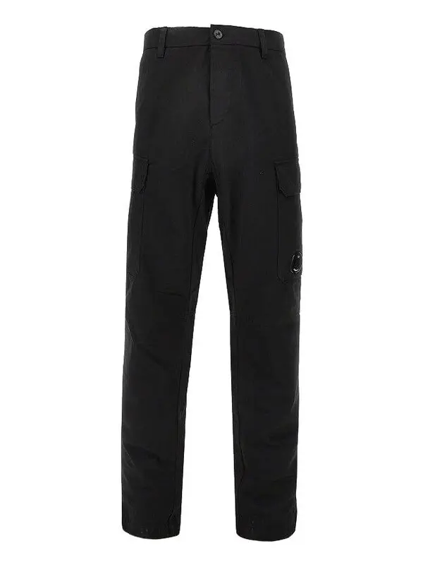 C.P. COMPANY Cotton Gabardine Loose Fit Cargo Pants With Lens Detail - Black