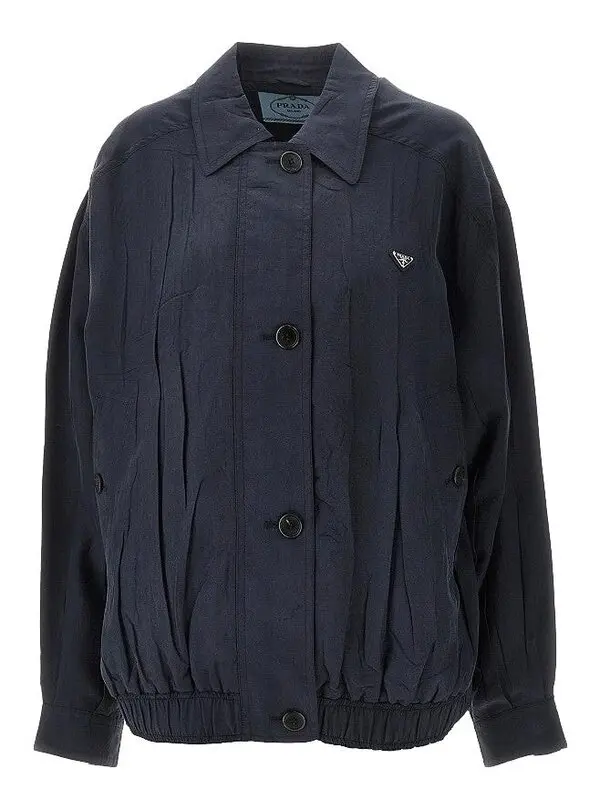 Prada Creased Washed Silk Blouson Jacket - Blue