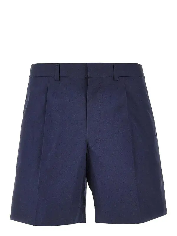 Prada Cotton Poplin Shorts With Front Dart - Blue