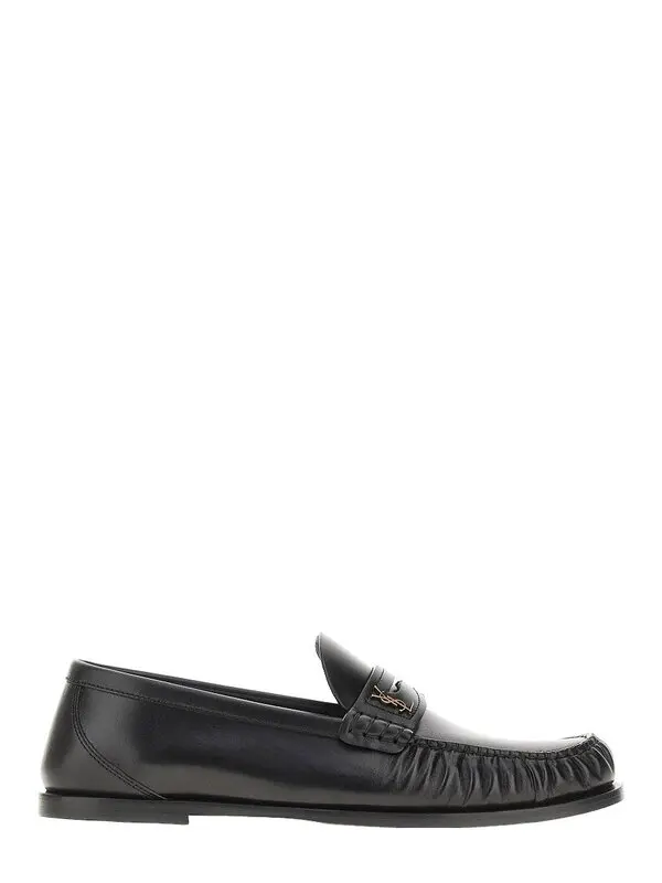 Saint Laurent Moc Toe Loafers With Cassandre Logo - Black