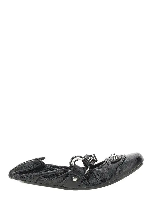 Balenciaga Arena Leather Ballerinas With Buckled Ankle Strap And Stud Embellishments - Black