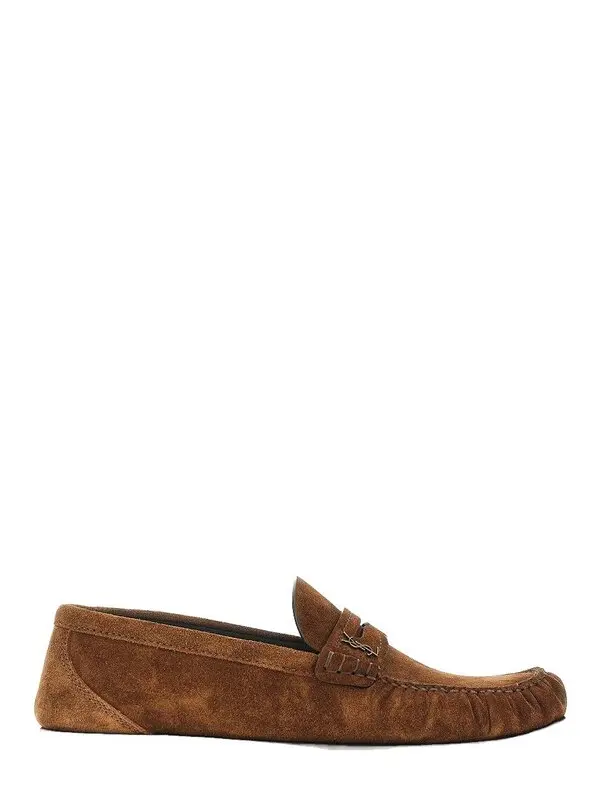 Saint Laurent Suede Loafers With Cassandre Logo - Brown
