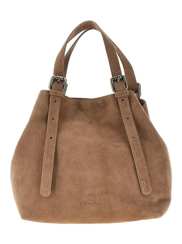 AUTENTICA 504 Suede Leather Small 'galatea' Bag - Beige