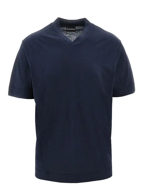 Emporio Armani Cotton And Silk-blend Short-sleeved T-shirt - Blue