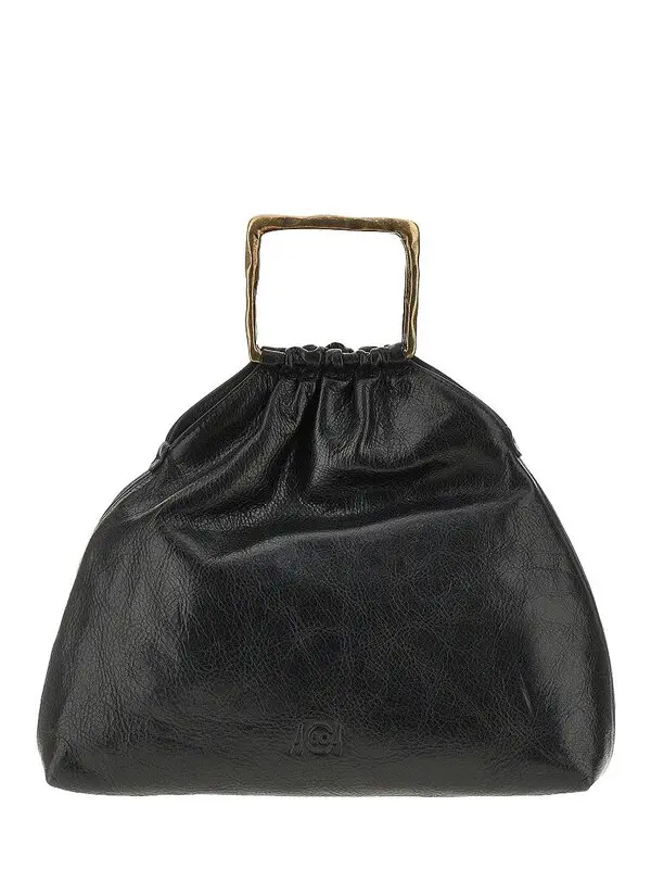 AUTENTICA 504 Delia' Grained Leather Pouch With Hammered Handles - Black
