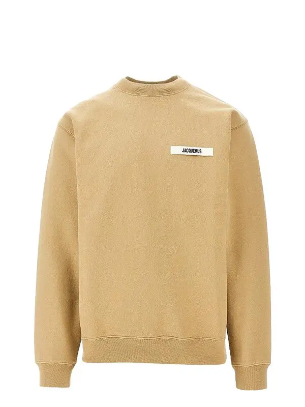 Jacquemus Fleece-back Cotton Jersey Crewneck Sweatshirt With Grosgrain Logo Label - Beige
